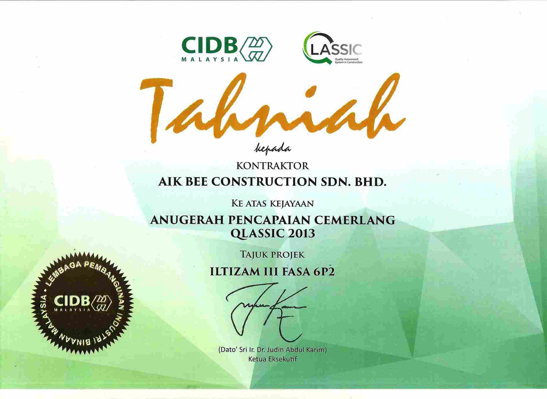 Accreditation & Testimonial - Aik Bee Construction