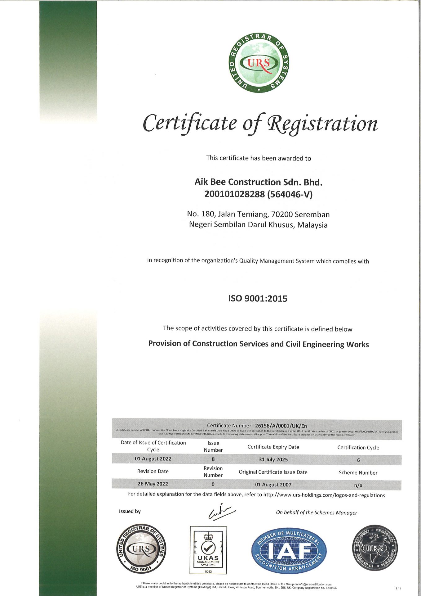 Accreditation & Testimonial - Aik Bee Construction